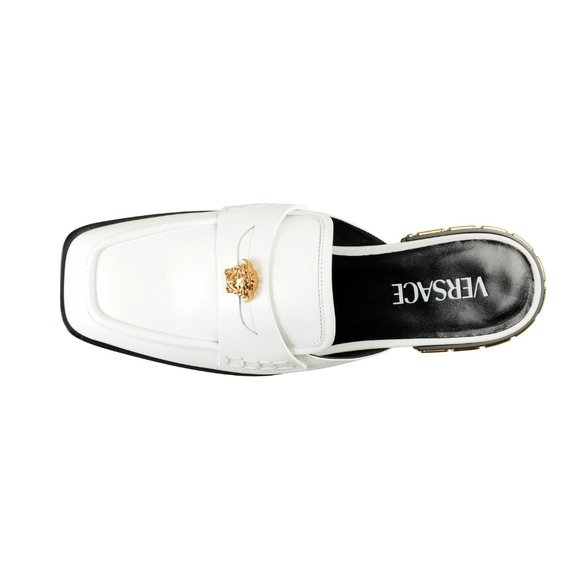 Versace | Shoes | Versace Womens White Gold Medusa Greca Print Leather ...